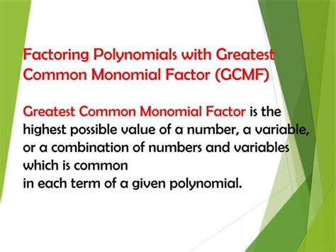 Factoring Polynomial With Common Monomial Factor Pptx Computing Technology And Computing