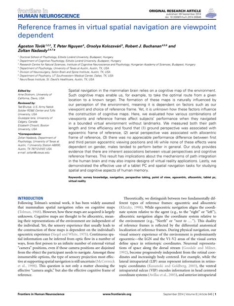 Pdf Reference Frames In Virtual Spatial Navigation Are Viewpoint Dependent