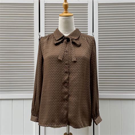 Jacquard Bowtie Blouse〈レトロ古着 ジャガード ボウタイブラウス 茶色 ブラウン 日本製〉 Rilou〈リル〉