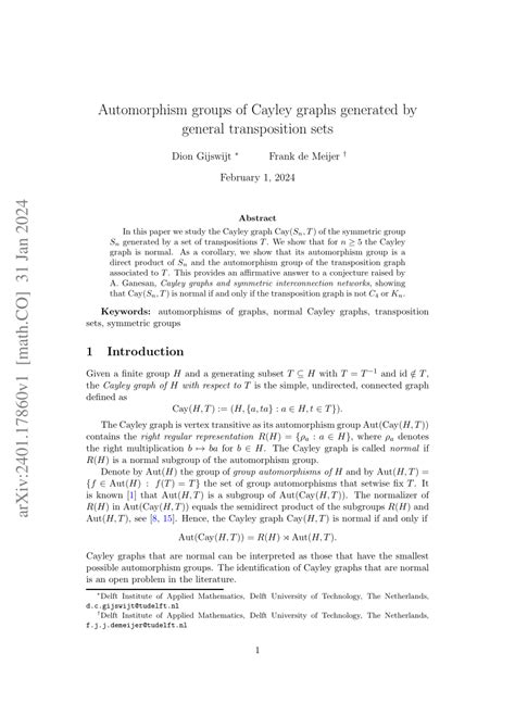 Pdf Automorphism Groups Of Cayley Graphs Generated By General Transposition Sets