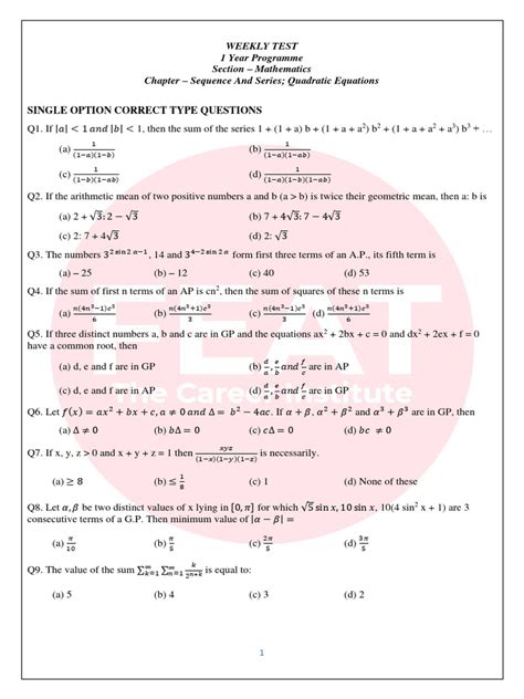 Jee Main Sequence And Series Test Pdf