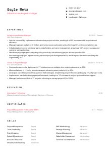 Infrastructure Project Manager Resume Example