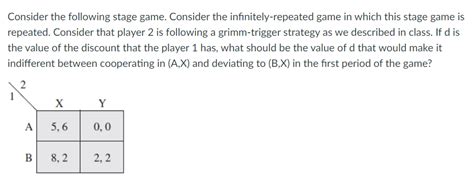 Solved Consider The Following Stage Game Consider The