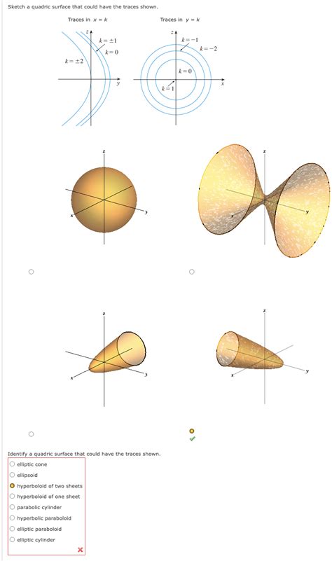 solved sketch a quadric surface that could have the traces