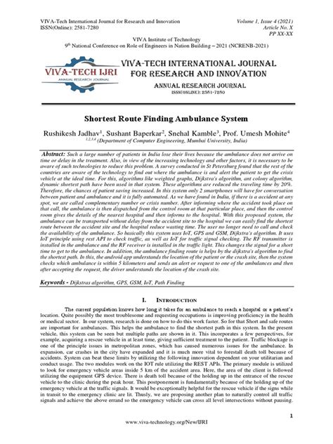 Shortest Route Finding Ambulance System Pdf Internet Of Things