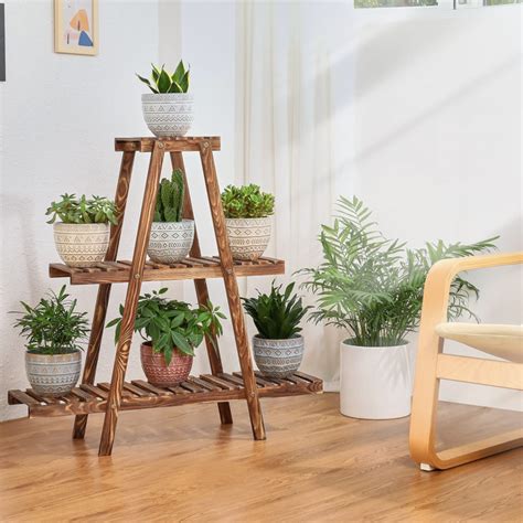 Arlmont And Co 3 Tier Wood Plant Stand Large Multi Tiered Plant Shelf