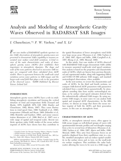 Pdf Analysis And Modeling Of Atmospheric Gravity Waves Observed In Radarsat Sar Images