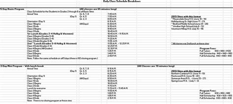 Excel Class Schedule Template Sample