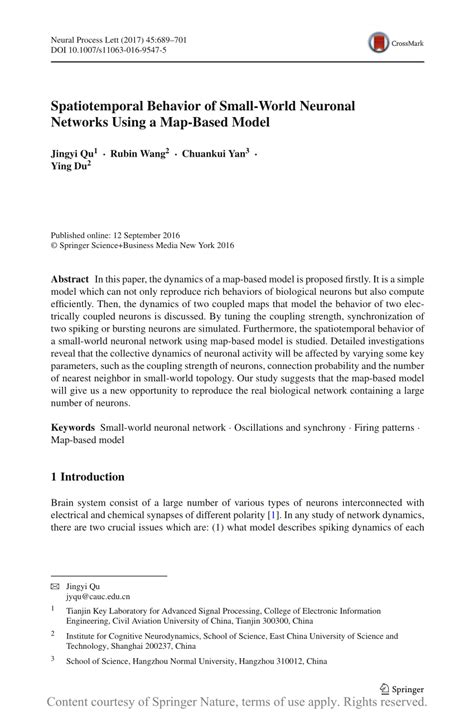 Spatiotemporal Behavior Of Small World Neuronal Networks Using A Map Based Model Request Pdf