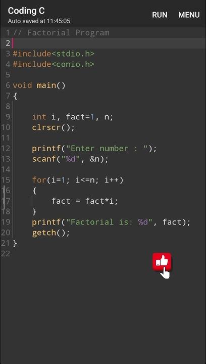 Factorial Program In C Coding C Shorts Sparksquad Youtube