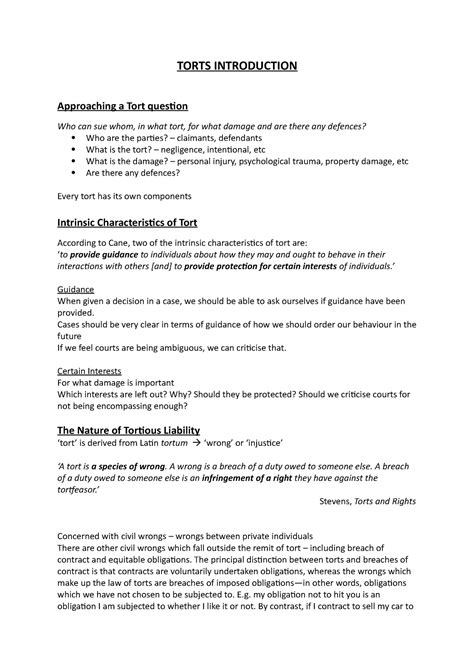 Torts Intro TORTS INTRODUCTION Approaching A Tort Question Who Can Sue Whom In What Tort For