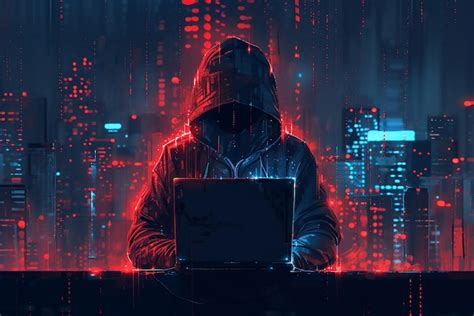 Fraud Or Scam Background Abstract Hacker Behind The Monitor Hologram