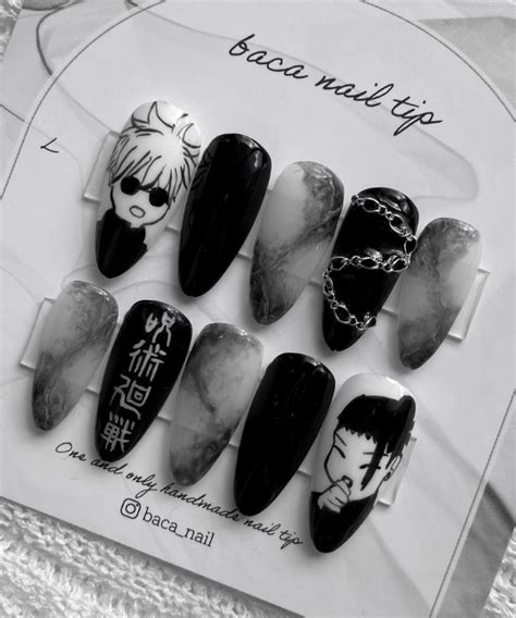 10월초특가🔥 🖤하찮은 고죠게토 네일팁🖤드로잉네일오타쿠네일애니메이션주술회전 에이블리