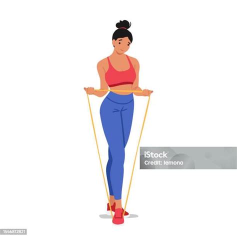 근력 운동을 위해 저항 밴드를 사용하는 활동적인 여성 토닝과 근육을 조각하는 데 집중하는 여성 캐릭터 가냘픈에 대한 스톡 벡터 아트 및 기타 이미지 Istock