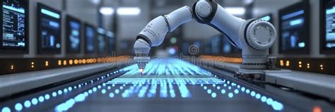Robotic Arm Working On Futuristic Assembly Line Stock Illustration Illustration Of