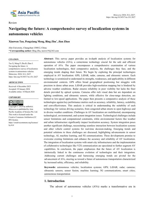 Pdf Navigating The Future A Comprehensive Survey Of Localization Systems In Autonomous Vehicles
