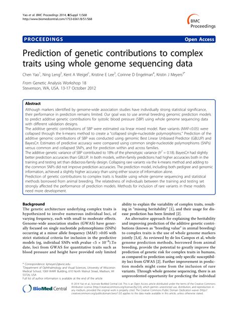 Pdf Prediction Of Genetic Contributions To Complex Traits Using Whole Genome Sequencing Data