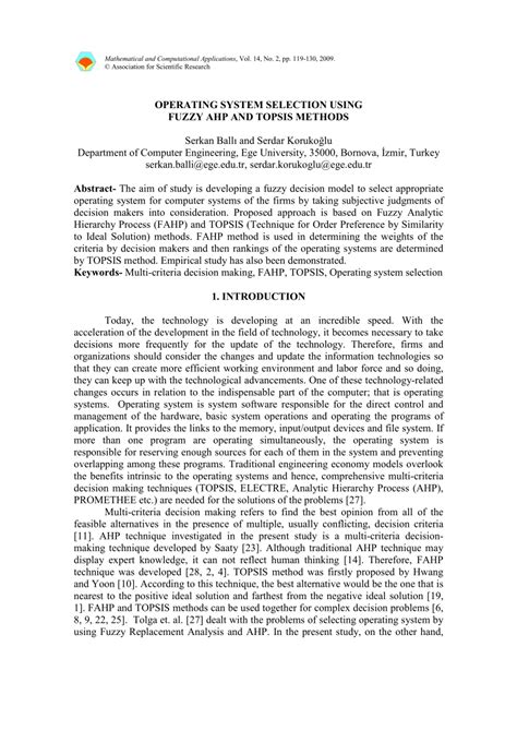 Pdf Operating System Selection Using Fuzzy Ahp And Topsis Methods