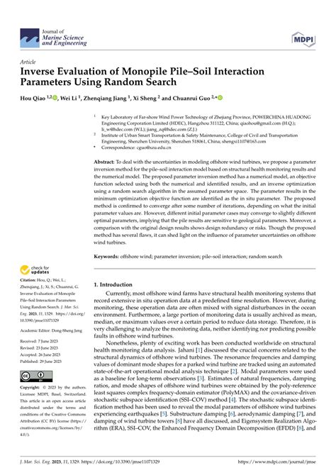 PDF Inverse Evaluation Of Monopile PileSoil Interaction Parameters Using Random Search