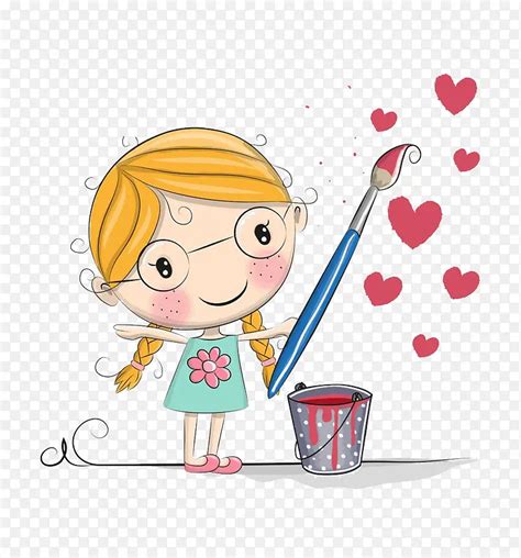 拿着毛笔画心的小女孩png图片素材下载图片编号7646270 Png素材网