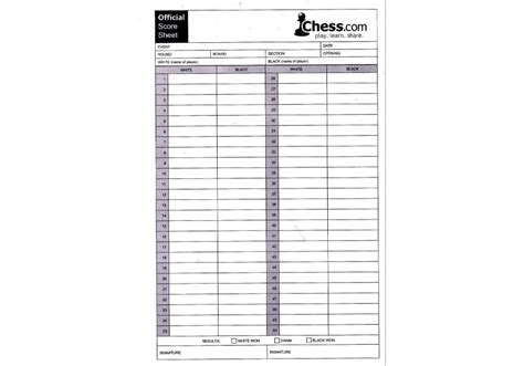 Official Us Chess Self Duplicating Score Sheets Pack Of 100 Sheets