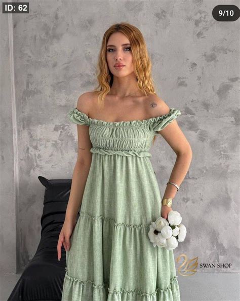 فستان كتان لون فستقي