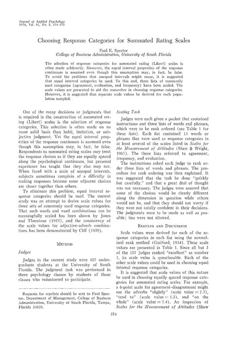 Choosing Response Categories For Summated Rating Scales
