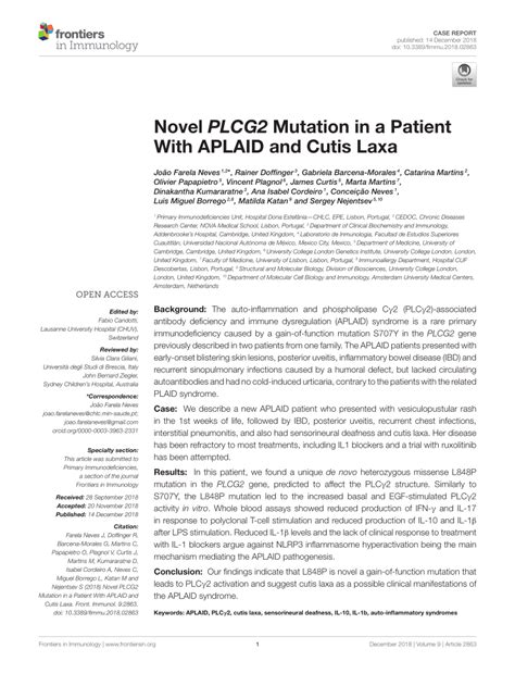 Pdf Novel Plcg2 Mutation In A Patient With Aplaid And Cutis Laxa