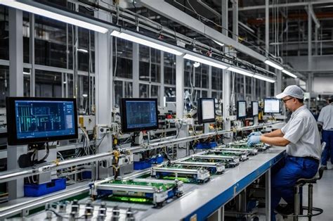 Automated Assembly Line In Electronics Production Premium Ai Generated Image