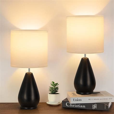 Yacoto Ceramic Table Lamps Set Of 2 Small Black Bedside Lamps For