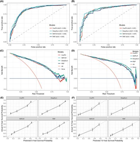 The ROC DCA And Calibration Curves For 5 And 10year Survival