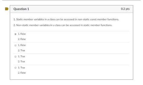 Solved Question 1 02 Pts 1 Static Member Variables In A