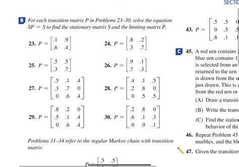 solved for each transition matrix p in problems 23 30 solve