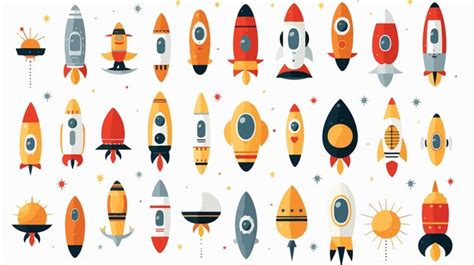 Colorful Rockets And Spaceships Pattern On White Background Premium Ai Generated Vector