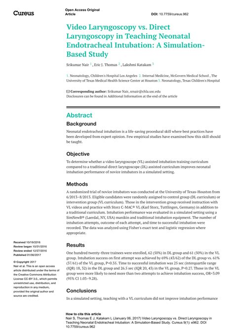 Pdf Video Laryngoscopy Vs Direct Laryngoscopy In Teaching Neonatal Endotracheal Intubation A