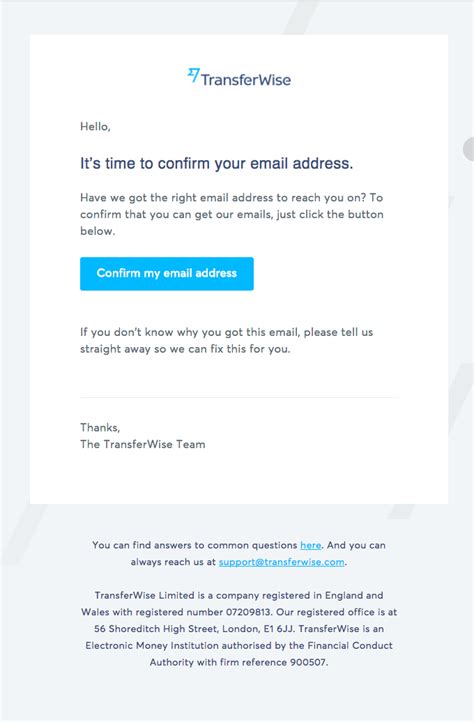 Confirm Your Email Address From Transferwise Desktop Email View Really Good Emails