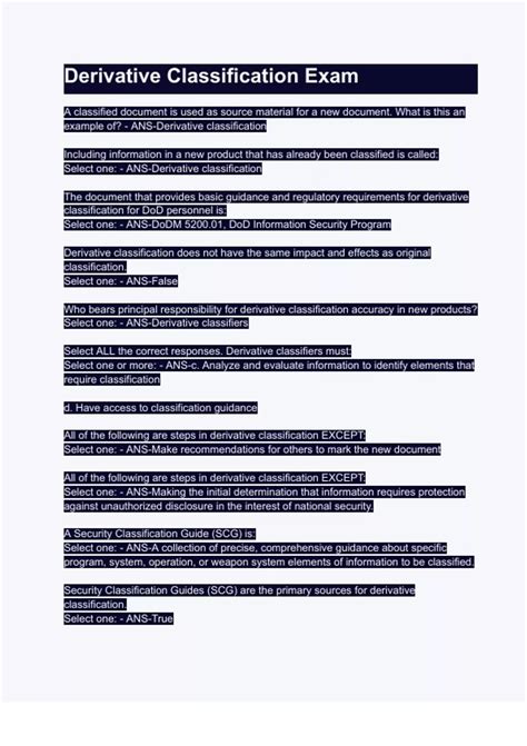 Derivative Classification Exam Questions With 100 Actual Correct Answers Verified Latest