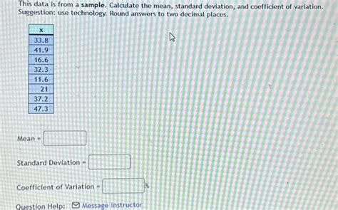 Solved This Data Is From A Sample Calculate The Mean Chegg