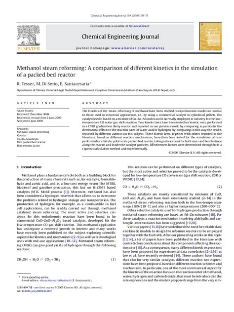 Pdf Methanol Steam Reforming A Comparison Of Different Kinetics In The Simulation Of A Packed