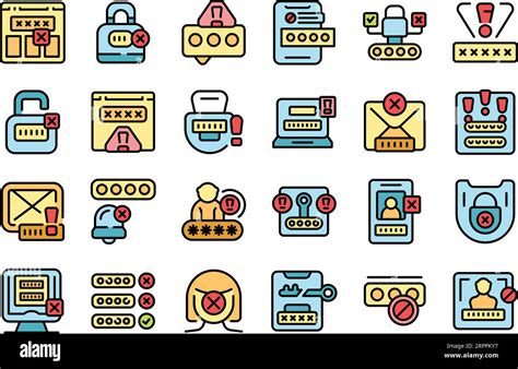 Wrong Password Icons Set Outline Vector Shield Security Work Data