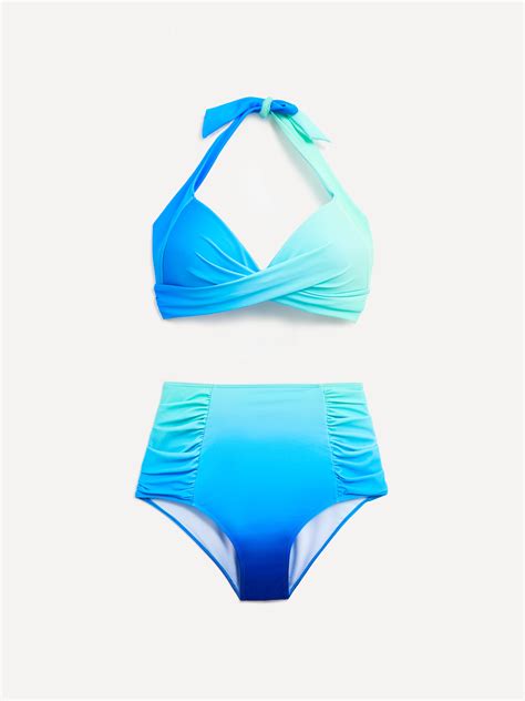 Linzi Swim Blue Tie Dye Moulded Cup High Waisted Bikini