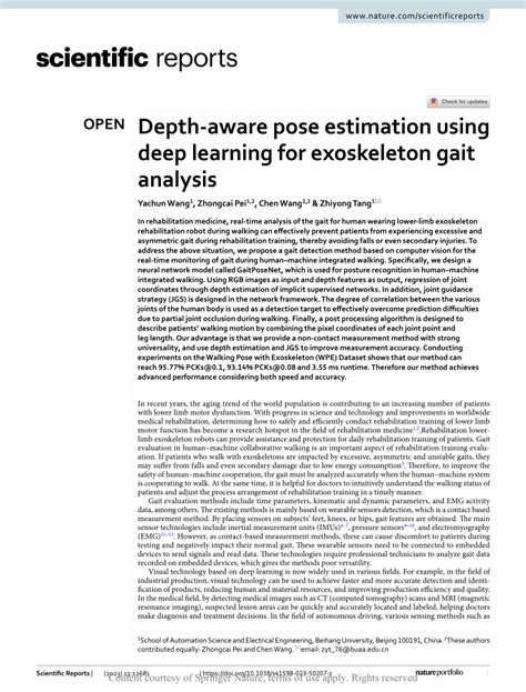 Pdf Depth Aware Pose Estimation Using Deep Learning For Exoskeleton Gait Analysis
