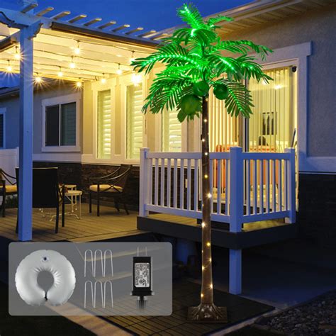 FT LED Lighted Artificial Palm Tree Hawaiian Style Tropical With Water Bag Costway