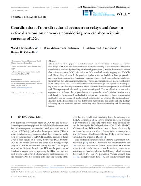 Pdf Coordination Of Non‐directional Overcurrent Relays And Fuses In