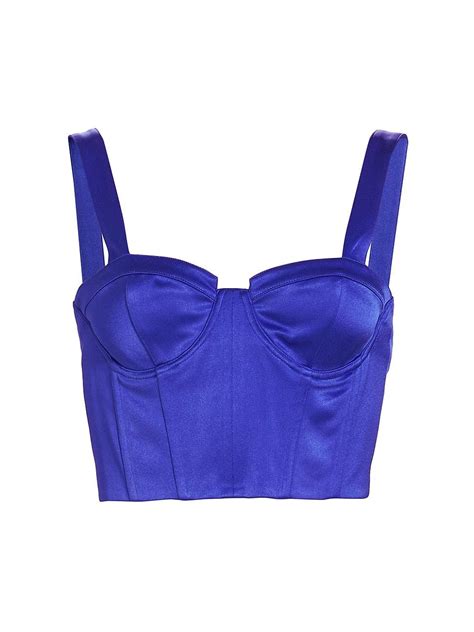 Alice Olivia Jenna Satin Bustier Crop Top In Blue Lyst
