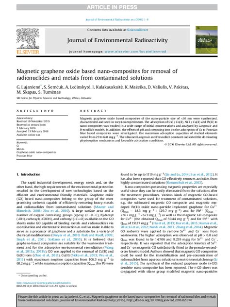 Pdf Magnetic Graphene Oxide Based Nano Composites For Removal Of Radionuclides And Metals From