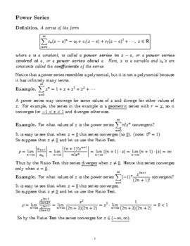 Power Series Lesson Notes Integral Calculus Lecture Infinite Series