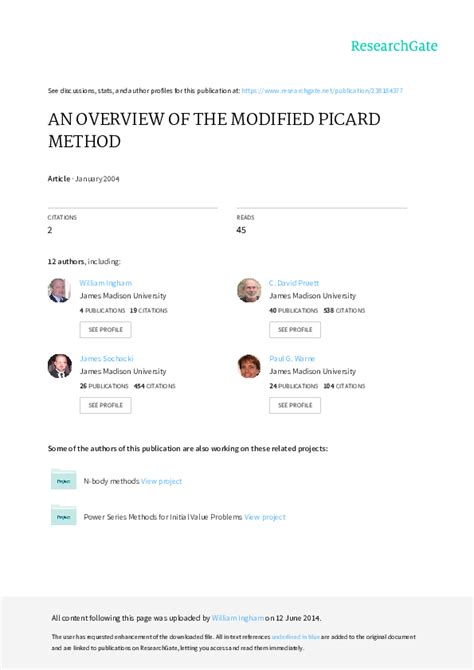 Pdf An Overview Of The Modified Picard Method
