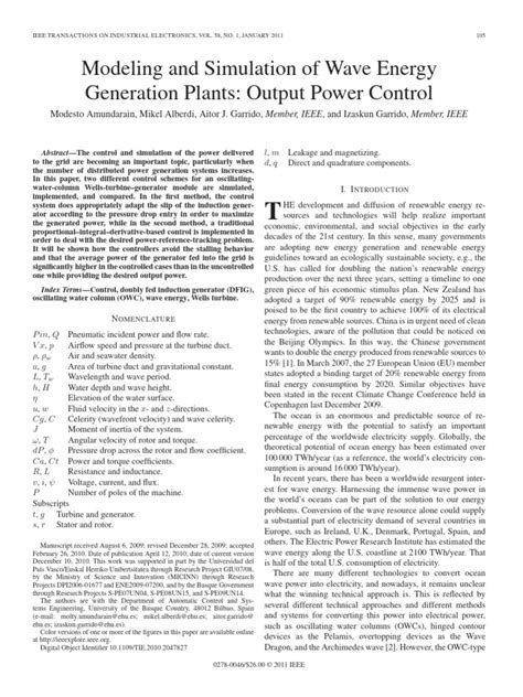 2011 Imp Modeling And Simulation Of Wave Energy Generation Plants 2011 Imp Modeling And Simulation Of Wave Energy Generation Plants