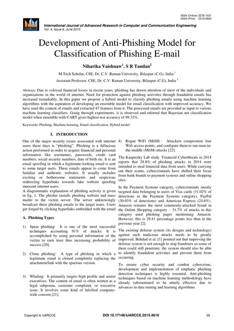 Pdf Development Of Anti Phishing Model For Classification Of Phishing E Mail